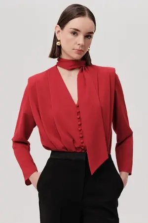EXQUISE Draped Long Sleeve Bodysuit