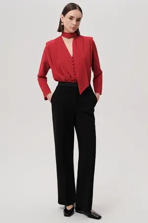 EXQUISE Draped Long Sleeve Bodysuit