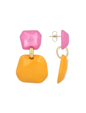 LOTT.GIOIELLI Statement Double Stone Earrings - Light Fuchsia/orange