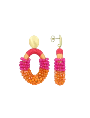 LOTT.GIOIELLI Glassberry Combi Oval Statement Earrings - Fuchsia/orange