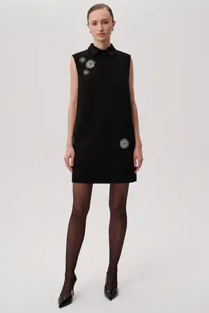 EXQUISE Sleeveless Shirt Collar Dress - Black
