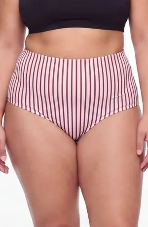 CALYPSA High-waisted Bikini Bottom - Cinnamon Stripes