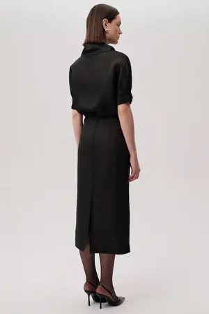 EXQUISE Embellished Button Straight Midi Skirt