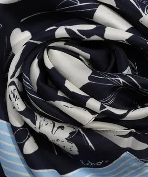 Echo Scribble Floral Silk Oblong - Navy