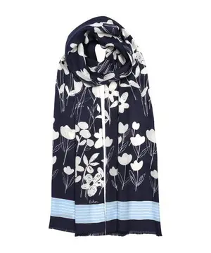 Echo Scribble Floral Silk Oblong - Navy