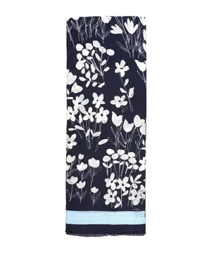 Echo Scribble Floral Silk Oblong - Navy