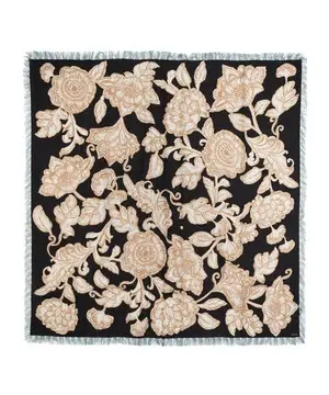 Echo Block Floral Oversized Silk Square - Black