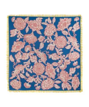 Echo Block Floral Oversized Silk Square - Chambray