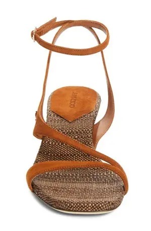 JIMMY CHOO Faye Raffia And Suede Block Heel Sandals