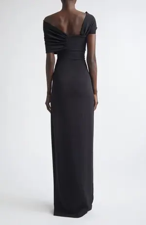 Oscar De La Renta Draped Sleeve Stretch Cady Gown