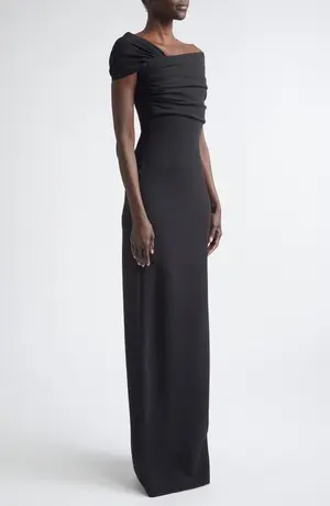 Oscar De La Renta Draped Sleeve Stretch Cady Gown