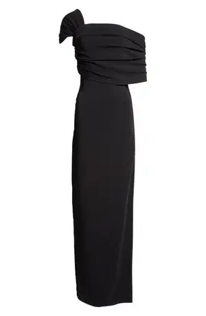 Oscar De La Renta Draped Sleeve Stretch Cady Gown