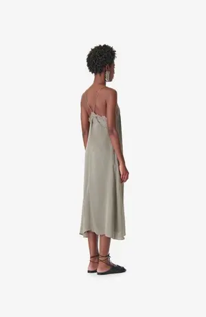 IRO PARIS Bailar" Silk Midi Slip Dress With Lace Inset - Olive Green