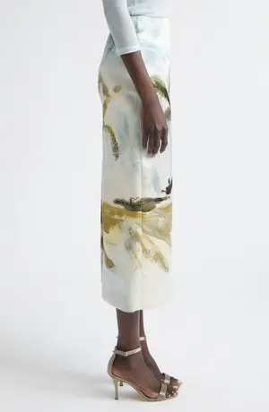 Oscar De La Renta Dominican Landscape Satin Pencil Skirt