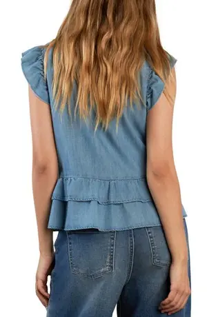 HINT OF BLU Ruffled V-neck Button-up Top