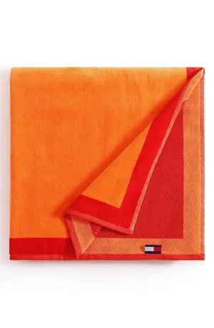 Tommy Hilfiger Colorblock Monogram Beach Towel - Orange/cherry