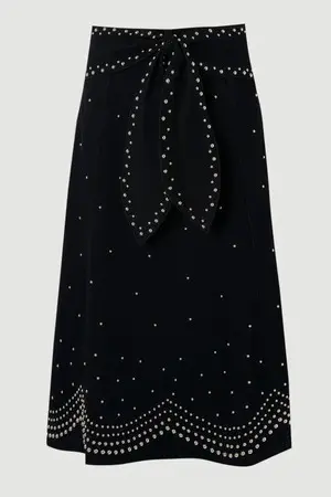 Karen Millen Studded Tie Belt Midi Skirt