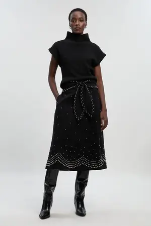 Karen Millen Studded Tie Belt Midi Skirt