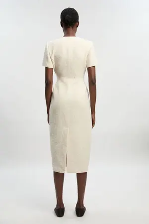 Karen Millen Textured Tweed Button-up Midi Dress - Cream