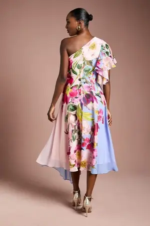 Coast Floral One-shoulder Flutter Sleeve Midi Dress