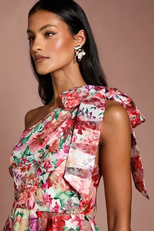 Coast Petite Organza One Shoulder Midi Dress With Bow Detail
