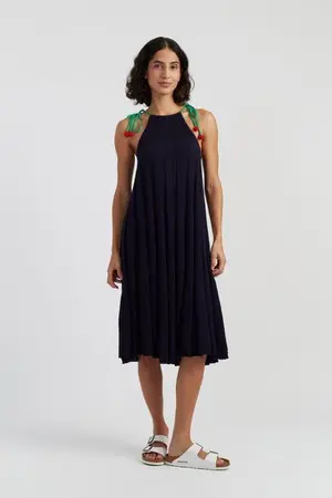 Chinti & Parker Cotton Cherry Swing Dress - Navy