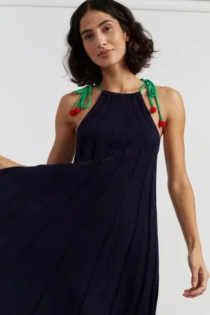 Chinti & Parker Cotton Cherry Tie Strap Swing Dress