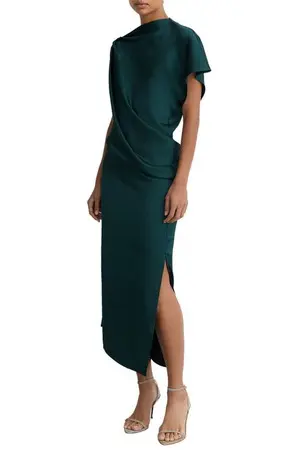 REISS Kenzie Asymmetric Satin Dress - Teal Green