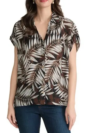 Jones New York Tropical Print Dolman Sleeve Shirt - Fudge Multi
