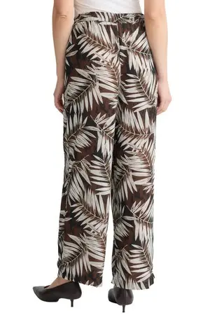 Jones New York Wide Leg Tropical Print Drawstring Pants