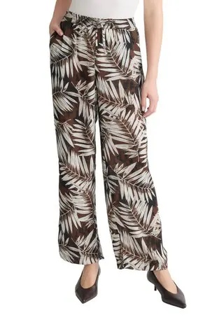 Jones New York Wide Leg Tropical Print Drawstring Pants - Fudge Multi