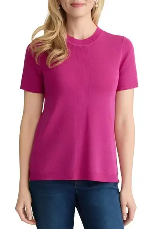 Jones New York Short Sleeve Rib Sweater - Bright Orchid