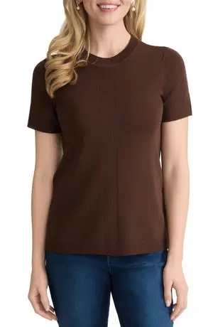 Jones New York Short Sleeve Rib Sweater - Fudge