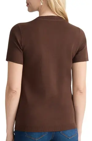 Jones New York Short Sleeve Ribbed Sweater - Fudge