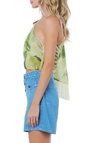 CIEBON Elsy Asymmetric Tropical Print Crop Top