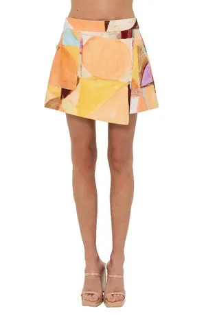 CIEBON Abstract Print Faux-wrap Skort