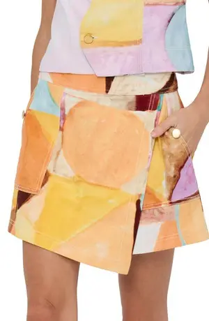 CIEBON Abstract Print Faux-wrap Skort