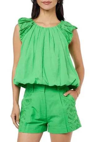 CIEBON Ada Eyelet Embroidery Bubble Hem Shirt - Green