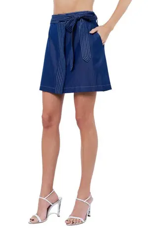 CIEBON Belted Miniskirt With Contrast Stitching