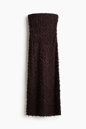 H&m Strapless Maxi Dress With Frayed Seams - Dark Brown