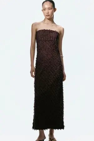 H&m Strapless Maxi Dress With Frayed Seams