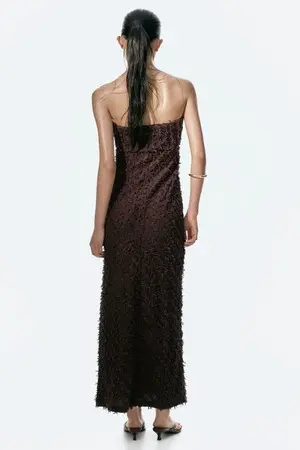 H&m Strapless Maxi Dress With Frayed Seams