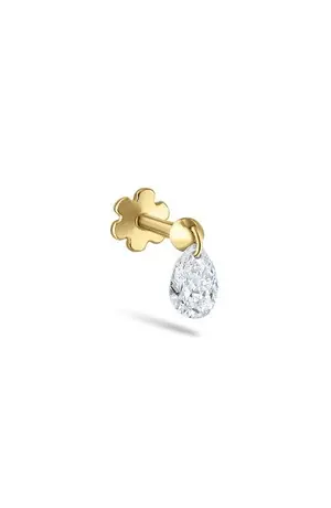 MARIA TASH Single Floating Pear Diamond Charm Threaded Stud Earring - Yellow Gold