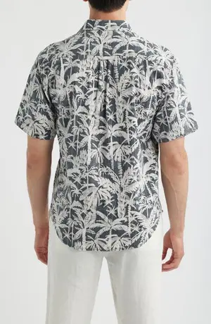Tommy Bahama Nova Wave Nero Palms Short Sleeve Seersucker Button-up Shirt - Black