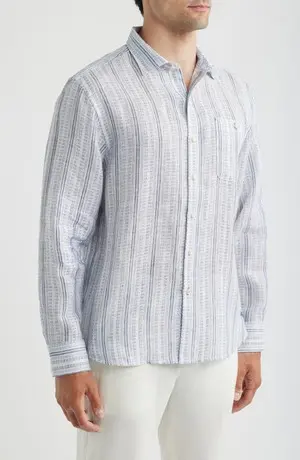 Tommy Bahama Blue Royal Stripe Linen Button-up Shirt