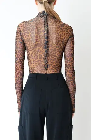 Lapointe Printed Mesh Mock Neck Bodysuit