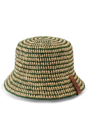 Helen Kaminski Crocheted Raffia Bucket Hat - Natural/emerald