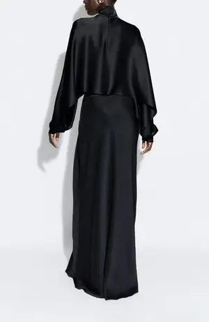 Lapointe Doubleface Satin Cropped Caftan Top - Black