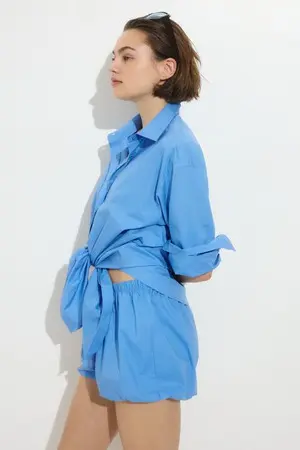 H&m Oversized Beach Shirt - Blue