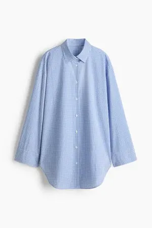 H&m Oversized Beach Shirt - Blue/checked